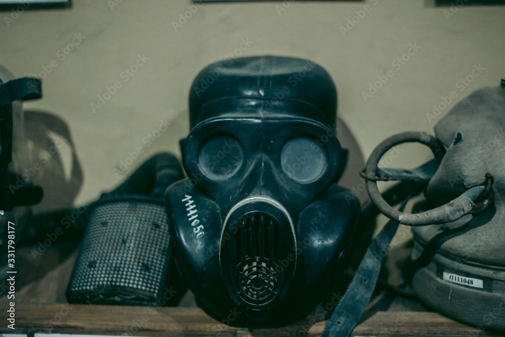 Old Soviet gas masks against radiation that were used during the ...