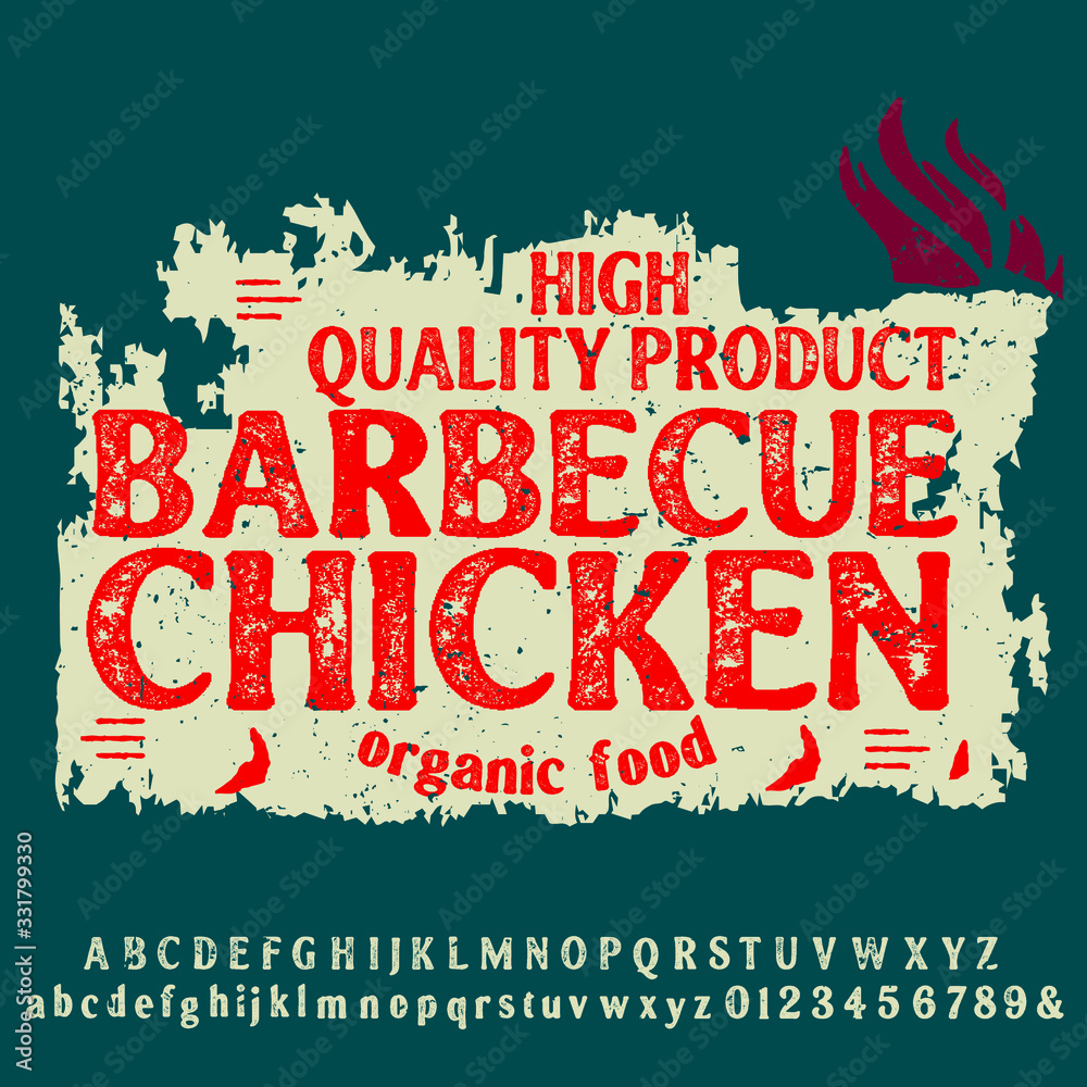 Hand drawn vintage retro font. Outdoor advertising of American Chicken ...