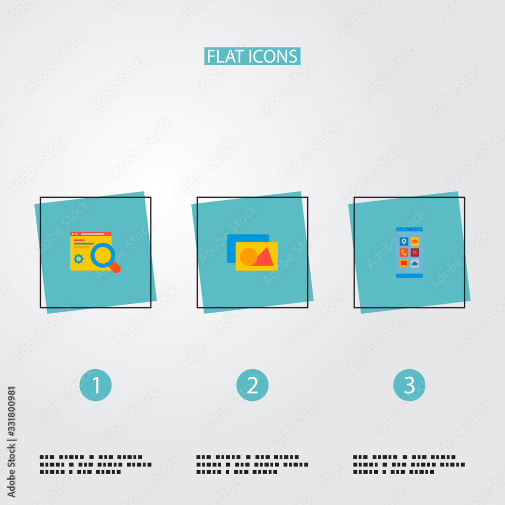 Set of wd icons flat style symbols with website testing, mobile apps ...