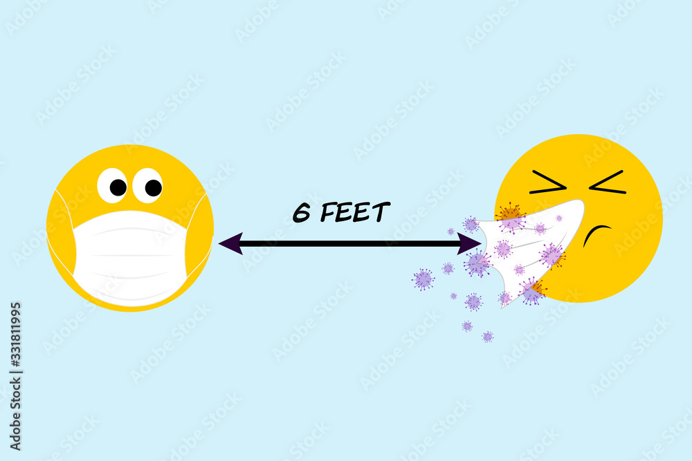 Coronavirus, covid19, social distancing, emoji with virus sneezing with ...