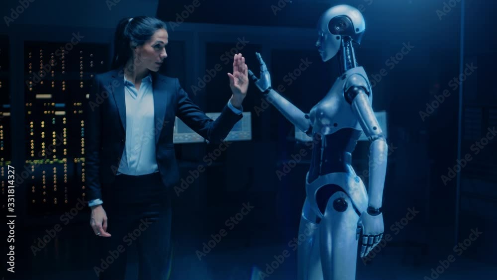 Beautiful Successful Business Woman Wearing Suit Touching Hands with ...