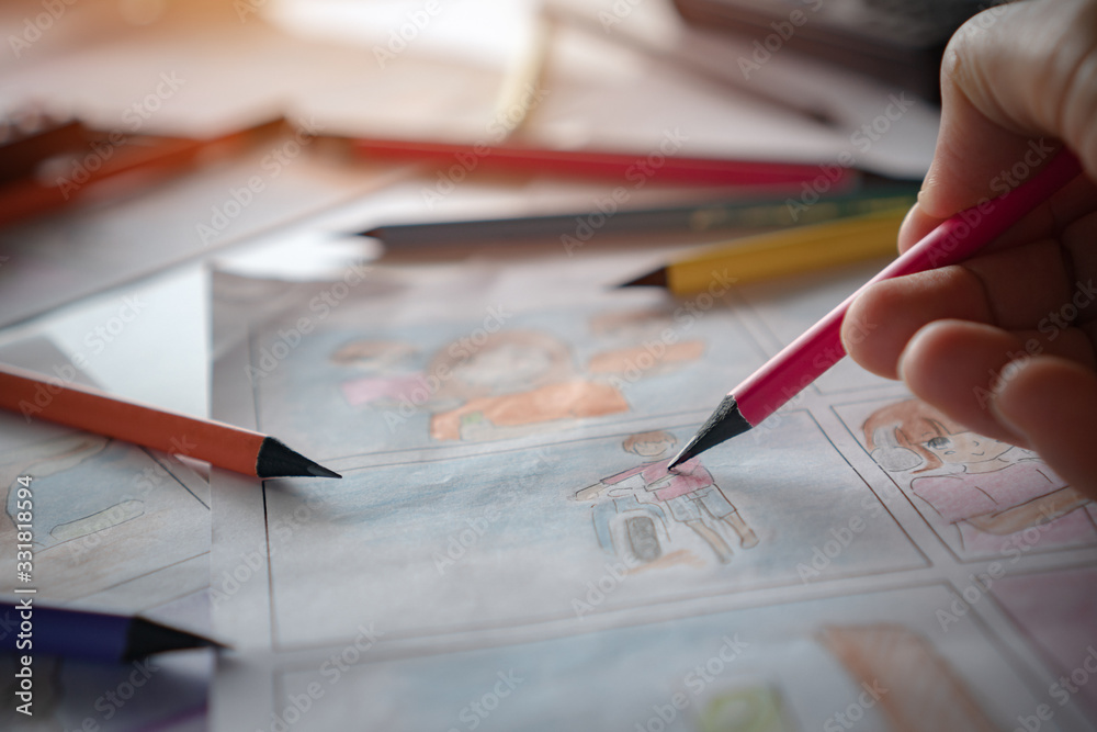 Hand Drawing production storyboard designer or creative for film movie ...