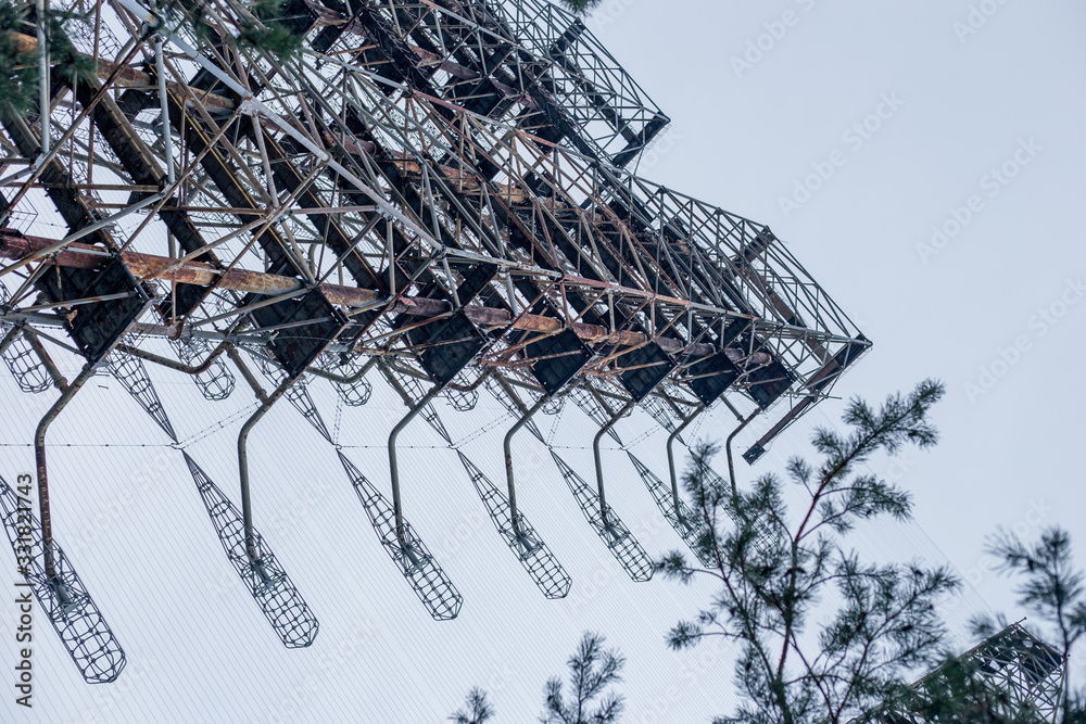 Power plant Duga in Pripyat in Chernobyl. Soviet secret radio tower for ...