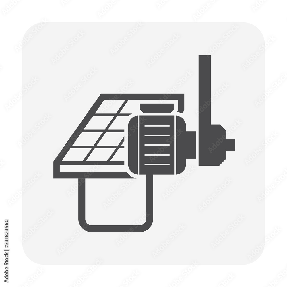 Water pump icon. Consist of centrifugal pump, pipe and solar panel ...