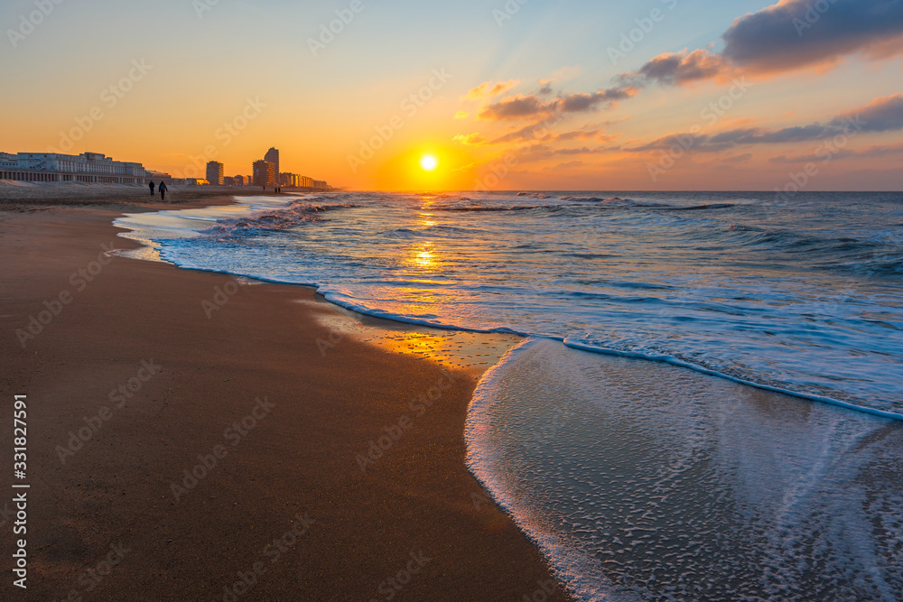 The urban skyline and North Sea beach of Ostend City (Oostende in ...
