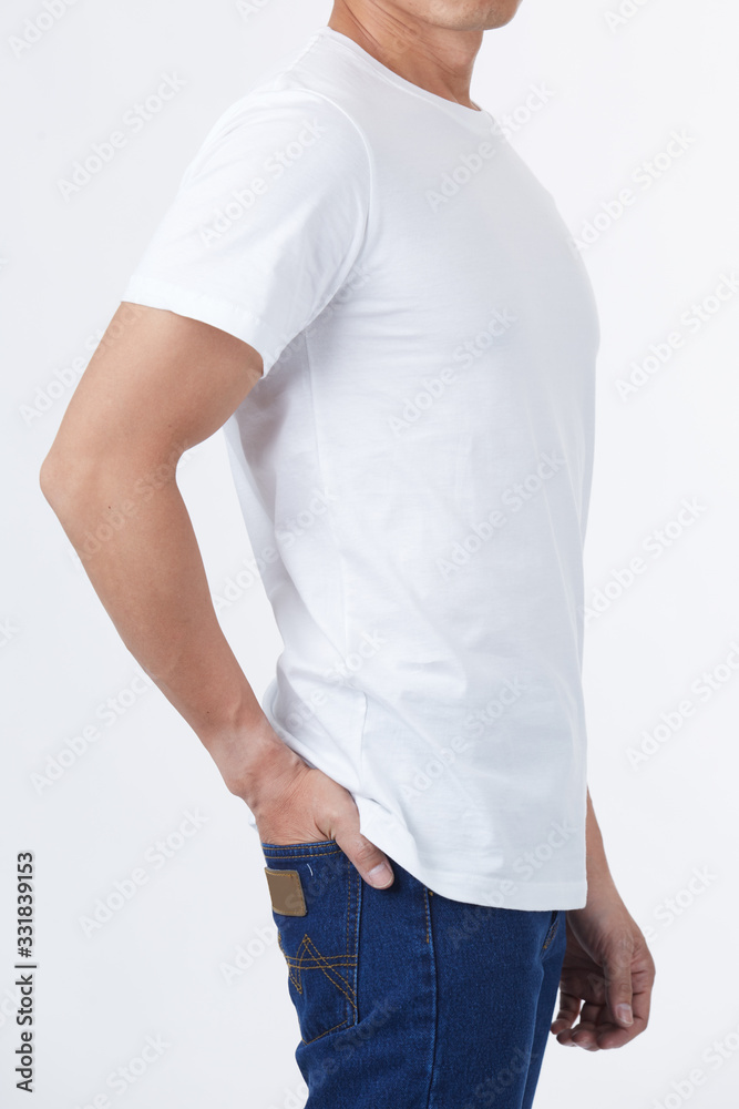 Men perfect body wear the white tshirt mockup template design with ...