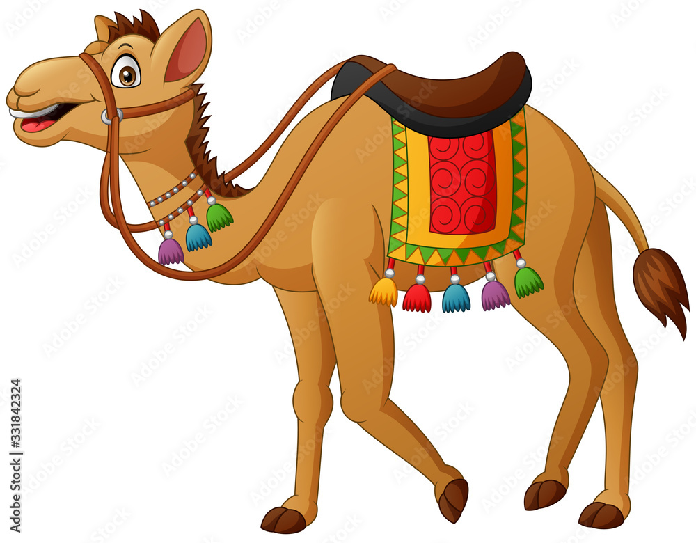 Cute camel cartoon with saddlery. Vector illustration Stock Vector ...