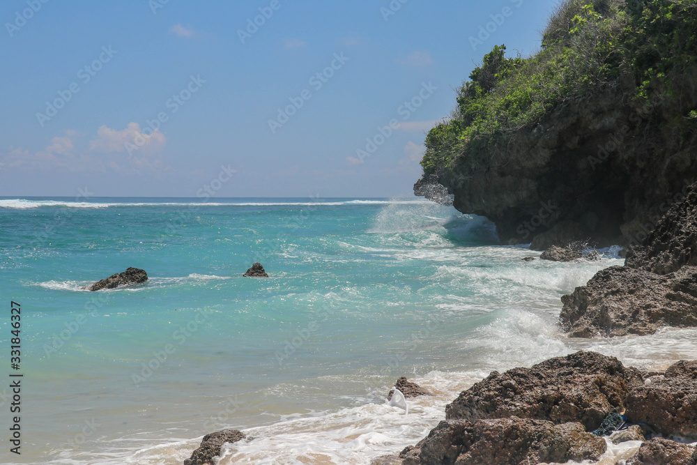Pantai Gunung Payung beach with fine golden sand, Bali. Turquoise blue ...