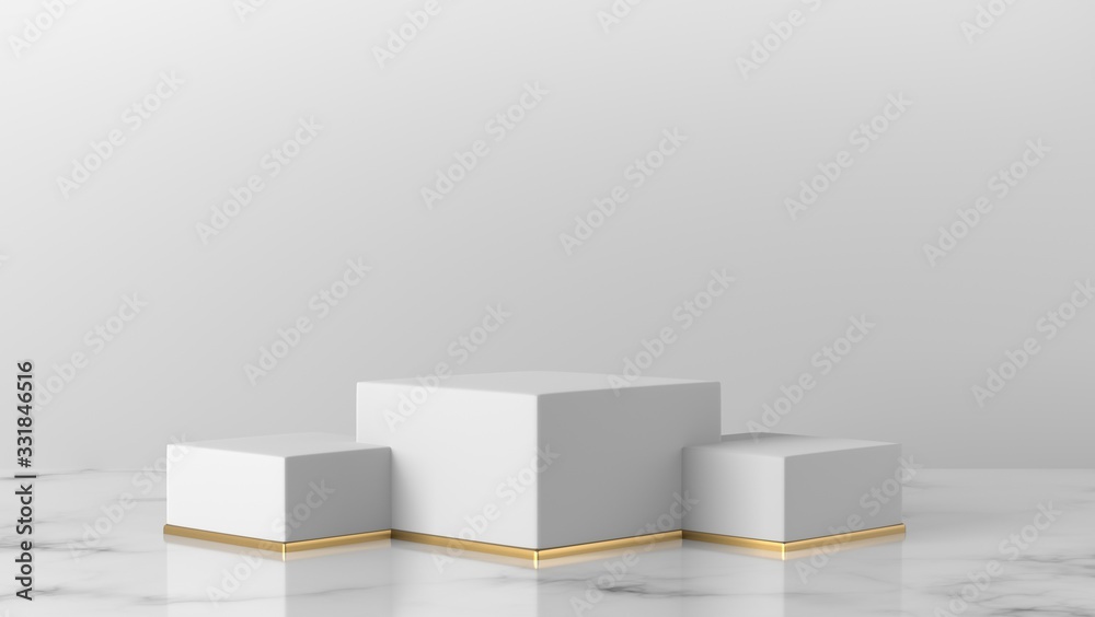 Minimal luxury white design Square box with gold pedestal podium in ...