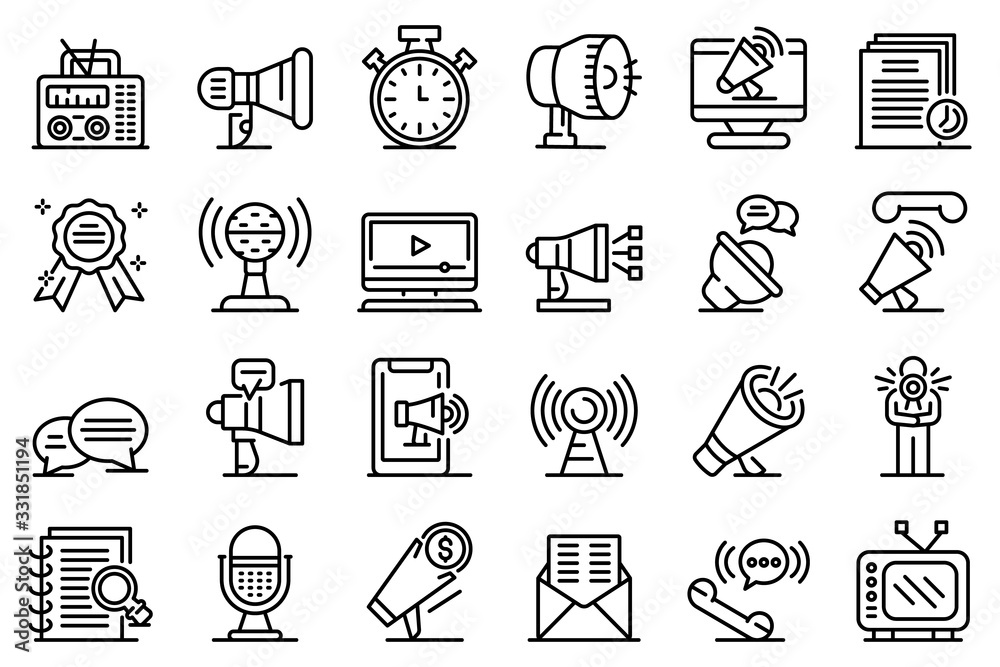 Announcer icons set. Outline set of announcer vector icons for web ...