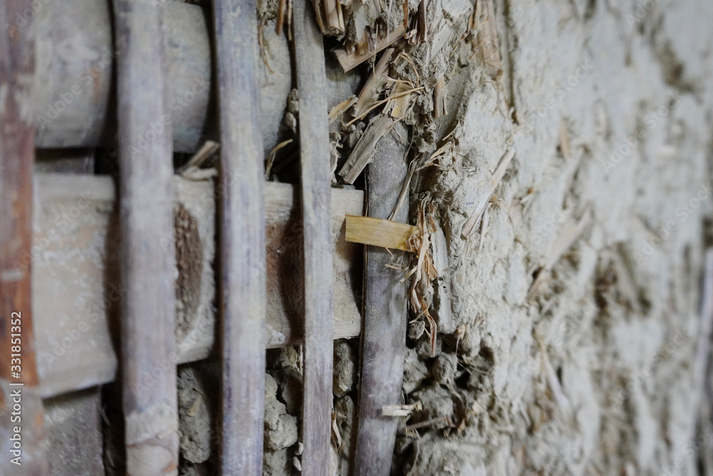 The mixture of mud with Thatch on the bamboo structure, its an ancient ...