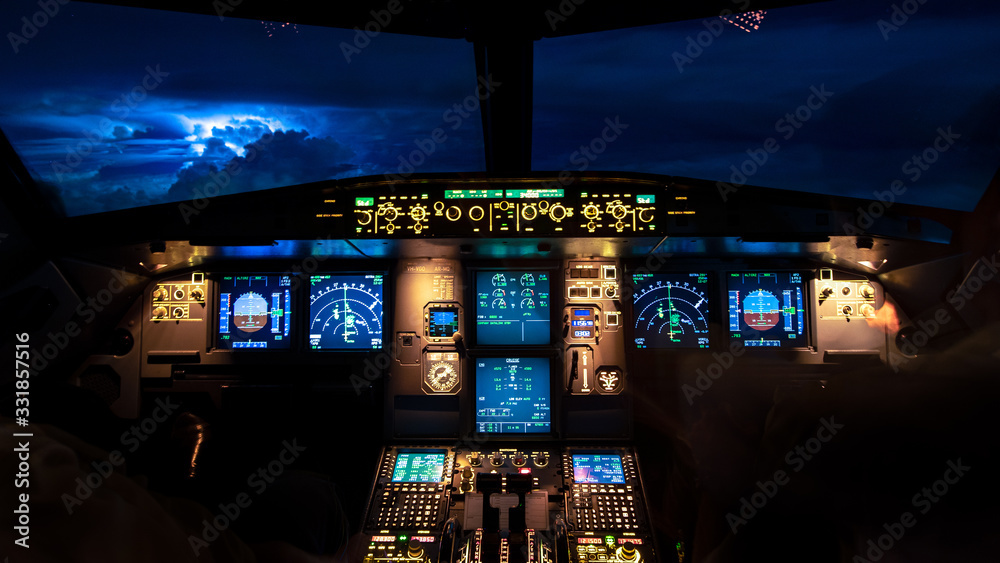 Lightning from the flightdeck of an Airbus A320 Stock Photo | Adobe Stock