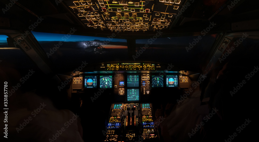 Lightning from the flightdeck of an Airbus A320 Stock Photo | Adobe Stock