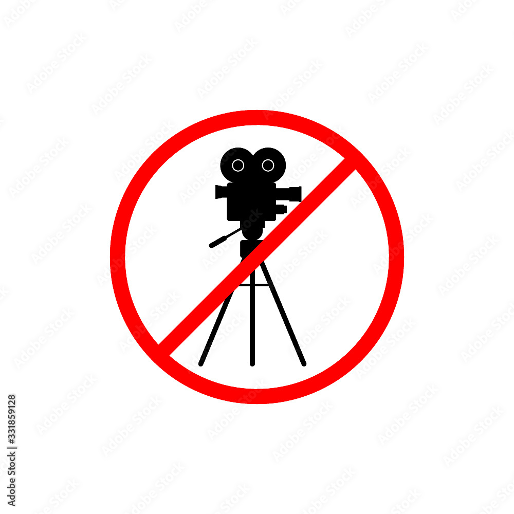 No video camera allowed. No recording red prohibition sign. No video ...