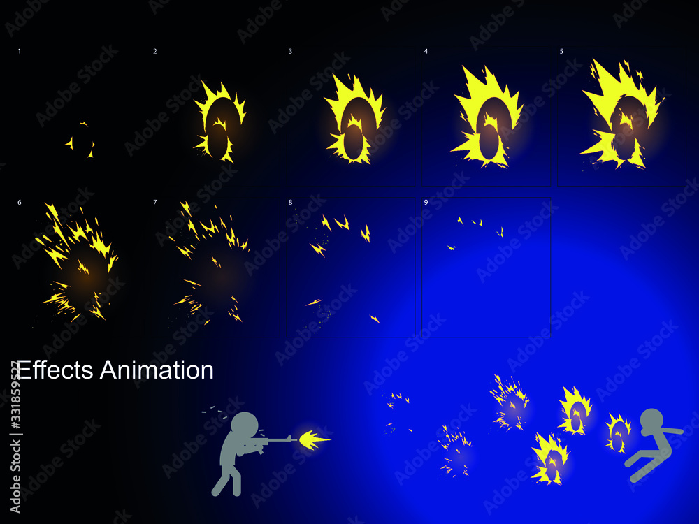 Gun Flash effect animation.Can use for game design, animation, cartoon ...