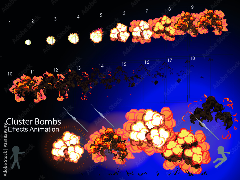 Cluster Bombs effect animation.Can use for game design, animation ...