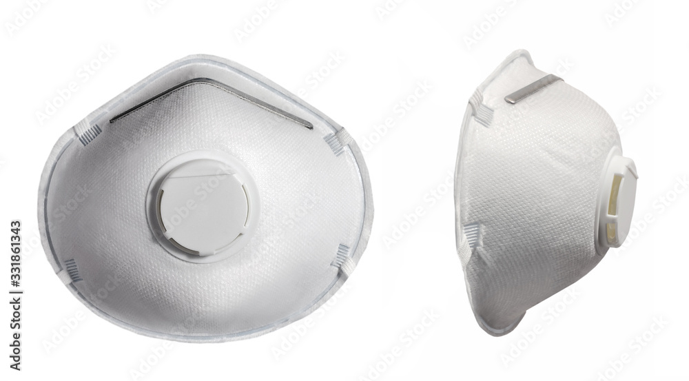 COVID-19 SARS Mask Particulate Respirator top view isolated on a white ...