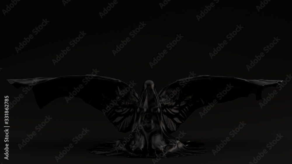 Black Evil Spirit with Wings Sitting Down Leaning Back Covered with a ...