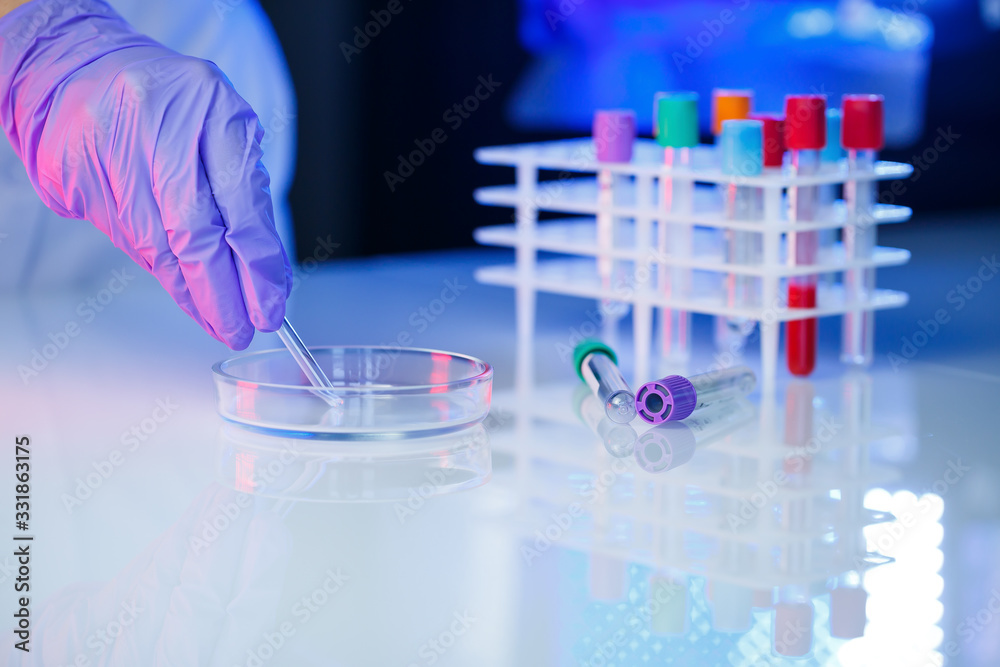 A medical professional, laboratory assistant, doctor performs an ...