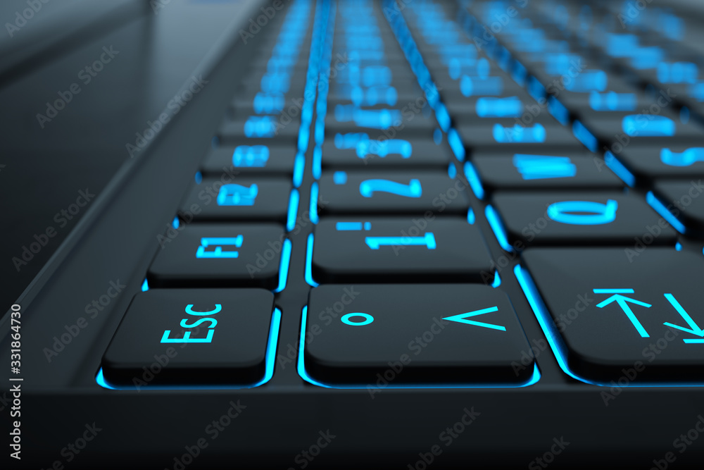 The ESC keypad laptop button and the symbol glow in the dark. Modern ...