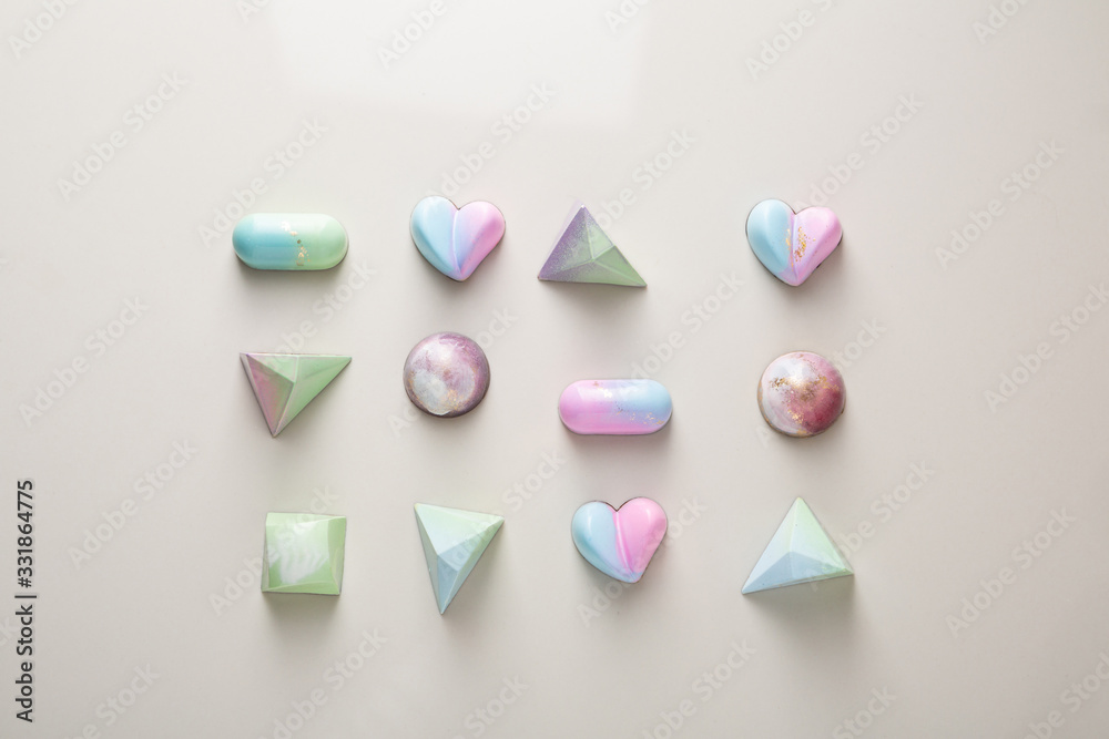 Overhead view of pastel color candies Stock Photo | Adobe Stock