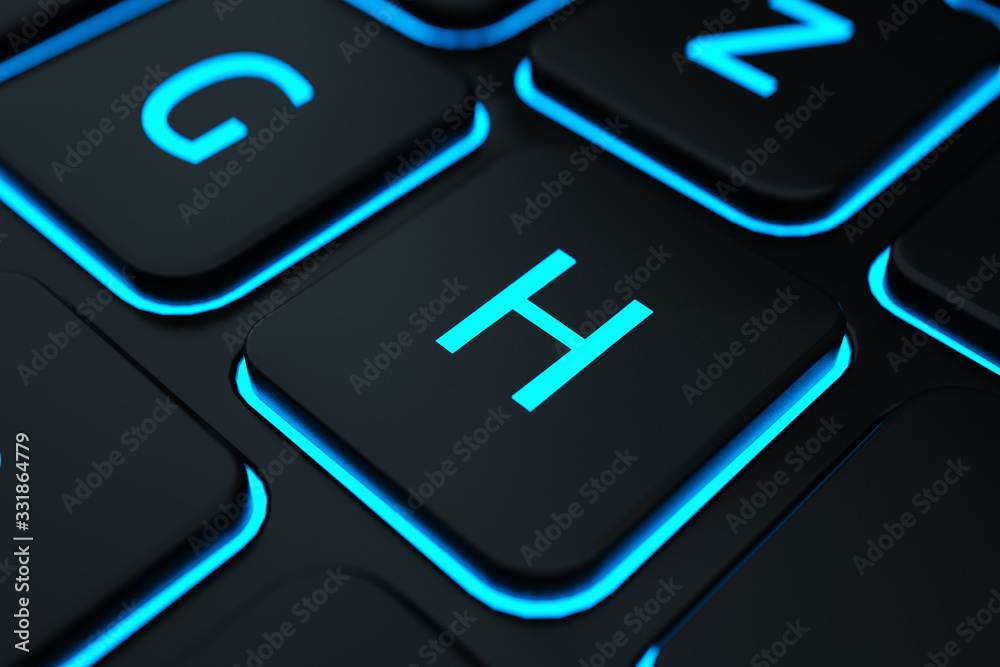 The H keypad laptop button and the symbol glow in the dark. Modern ...