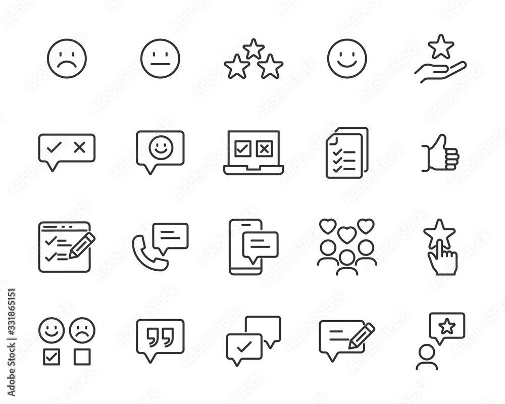 set of feedback icons, research, comment, review, customer, survey ...