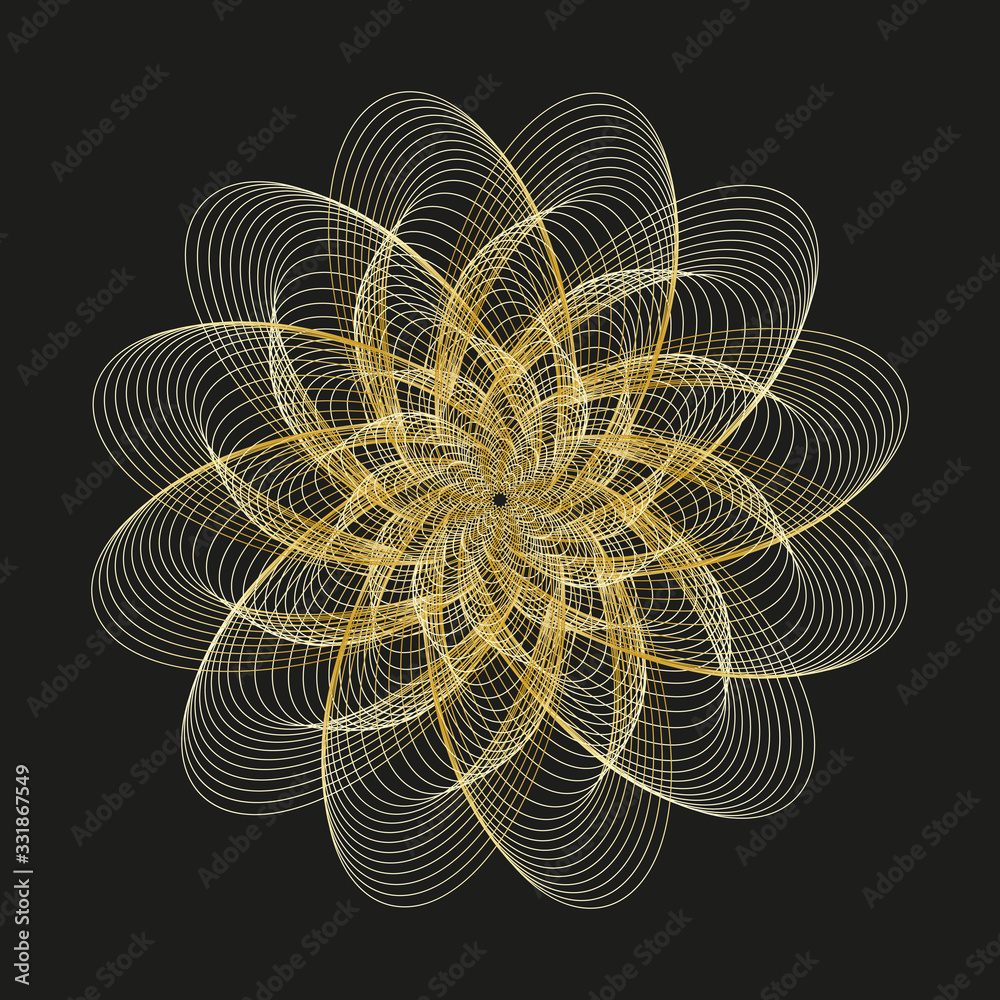 Abstract golden circular pattern. Geometric pattern with visual distortion effect. Op art ...