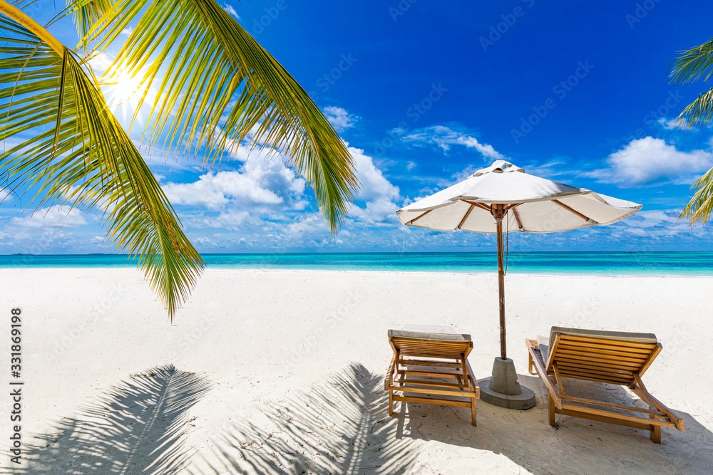 Luxury vacation, summer vibes. Tranquil beach scene. Exotic tropical ...