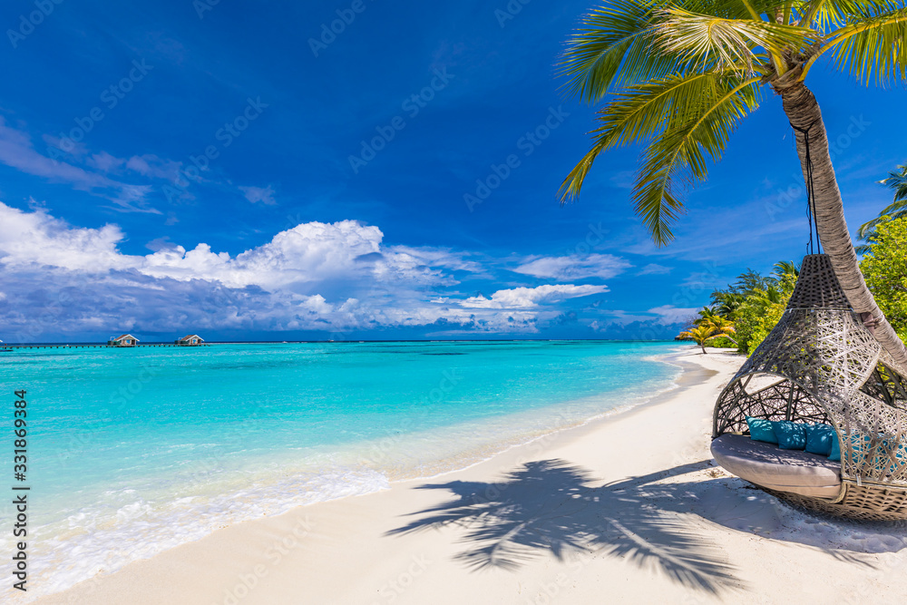 Tropical beach background as summer landscape with beach swing or ...