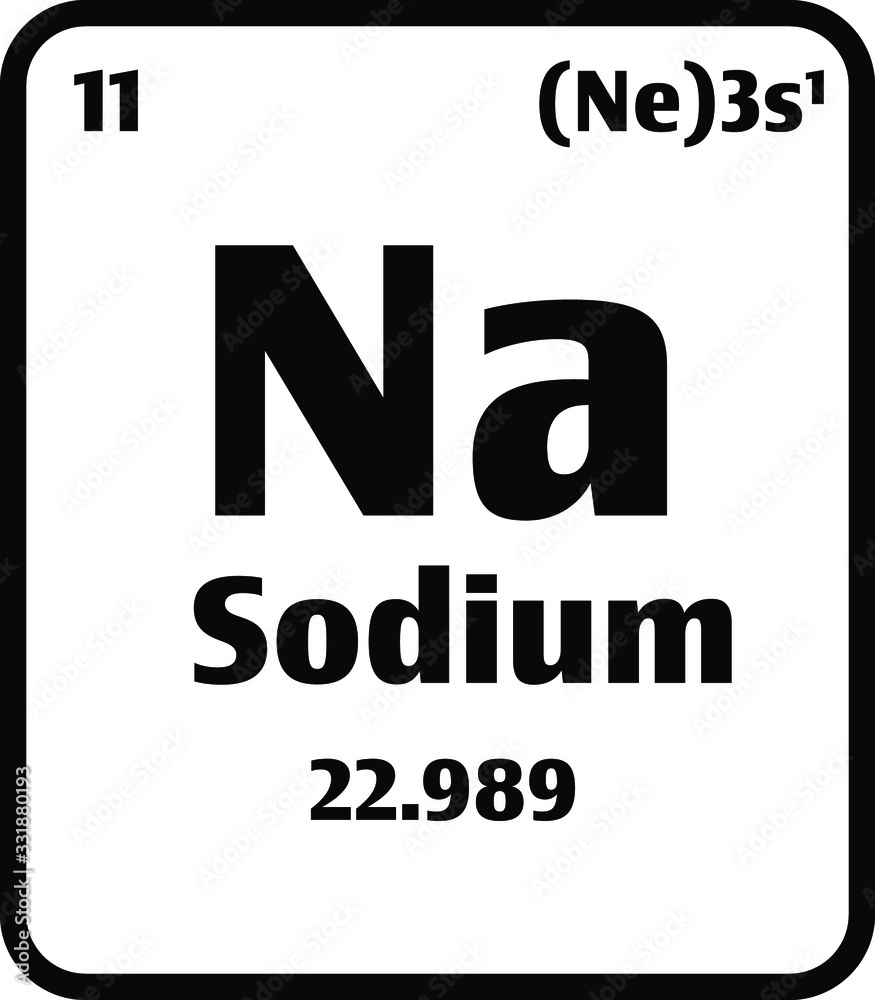 Sodium (Na) button on black and white background on the periodic table ...