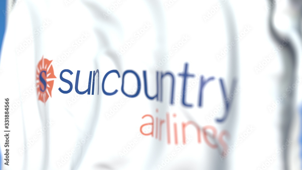Waving flag with Sun Country Airlines logo, close-up. Editorial 3D ...