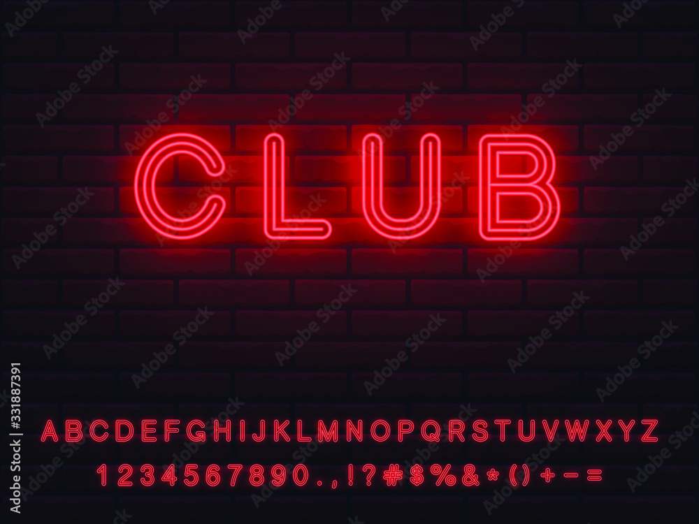 Realistic nice bright bold red neon font set with transparent light on ...