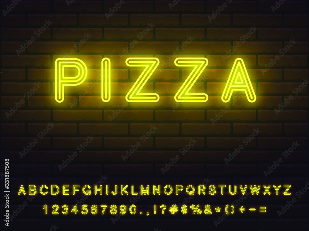 bold yellow editable color neon font set. collection of letters ...