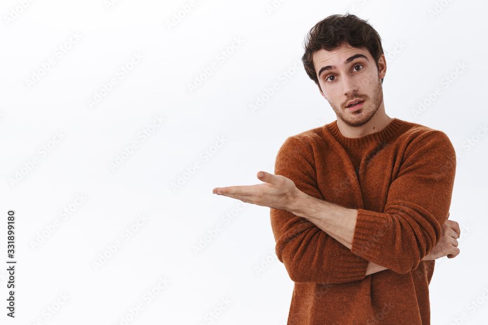 Man describing situation, telling story and showing example, gesturing ...