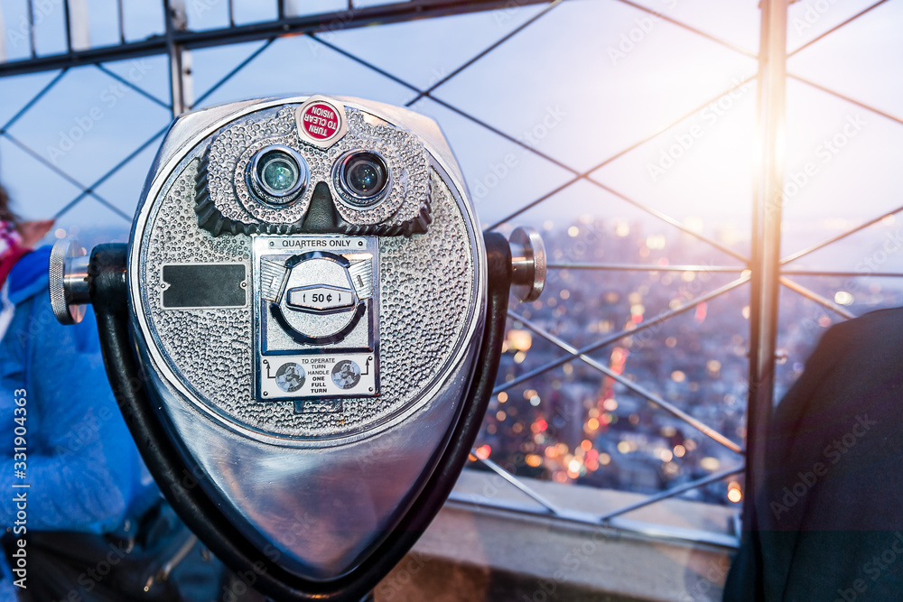 Binocular, viewfinder on the roof of the high building in New York ...