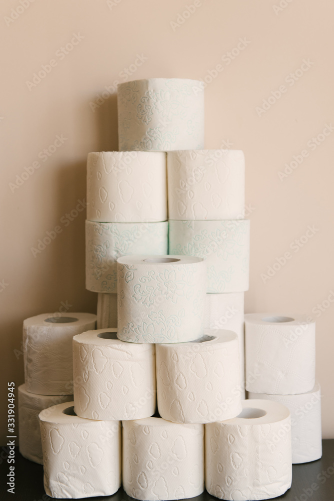 Toilet paper roll background with text toilet paper to 1 package per ...