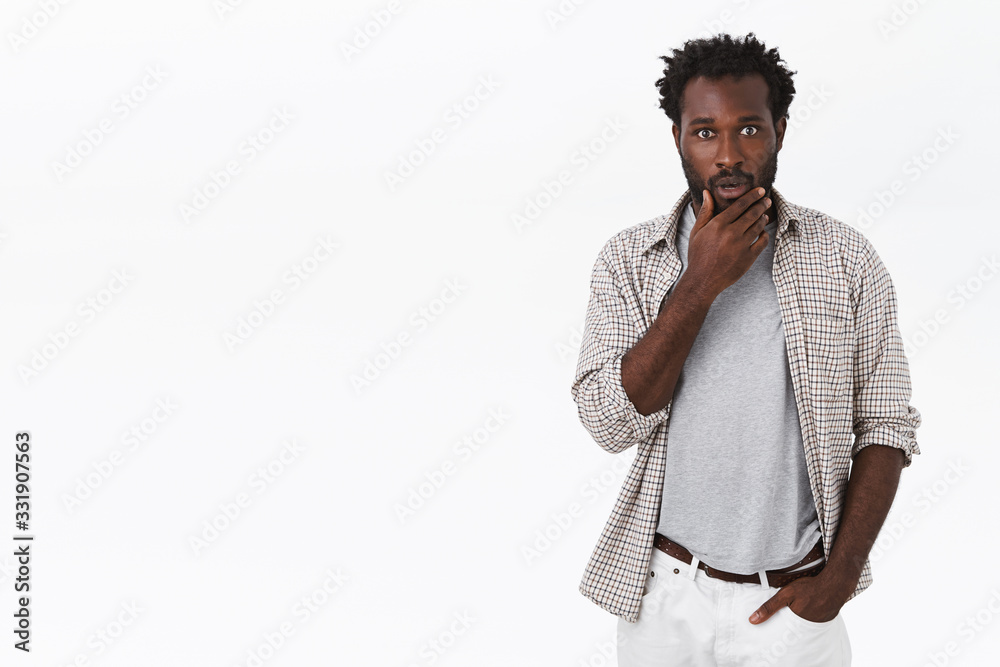 Man hear something impressive and stunning, drop jaw as hearing ...