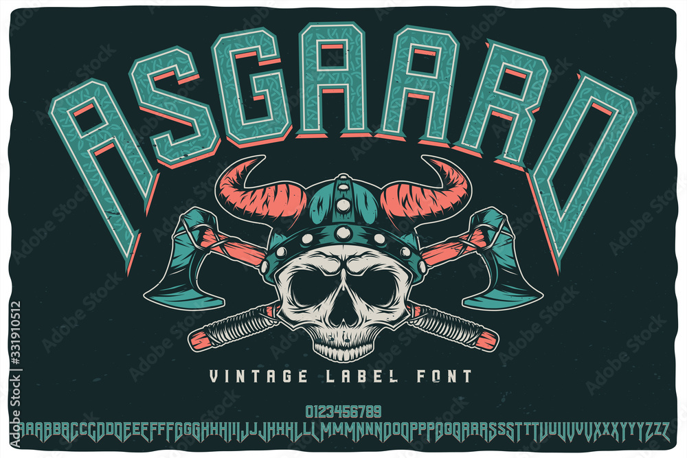 Vetor de Vintage label font named Asgaard. Strong typeface with capital and small letters and ...