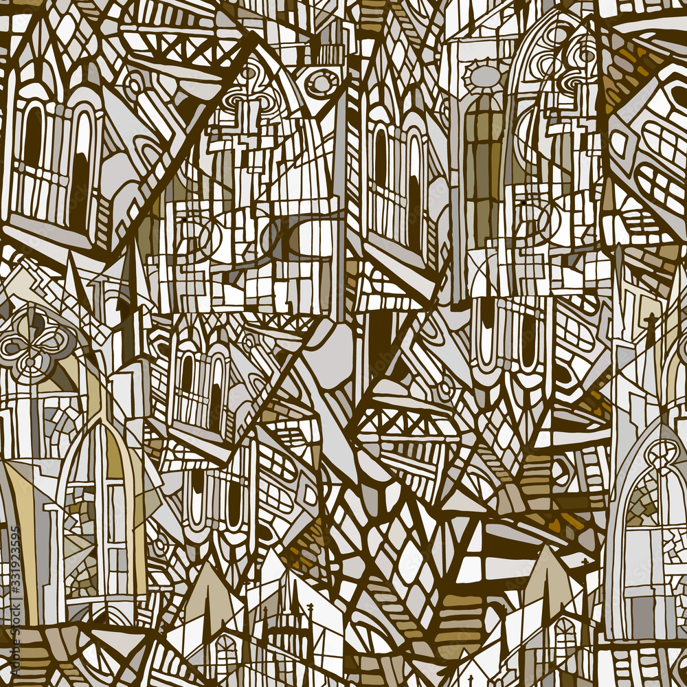 Abstract colorul illustration featuring fictional Gothic city ...