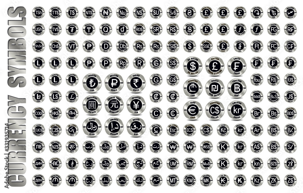 Full set of all world currency icons. New international money symbols ...