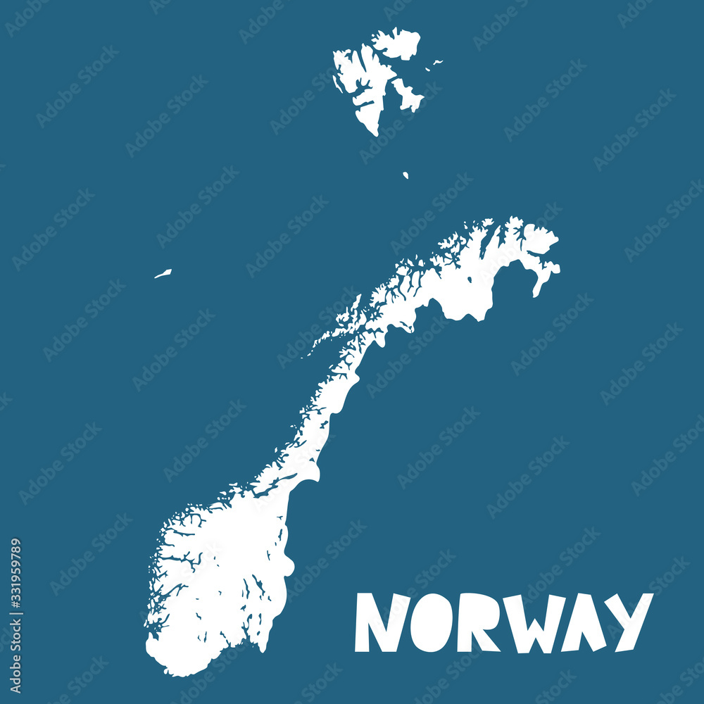 Silhouette map of Norway. World map isolated on blue background ...
