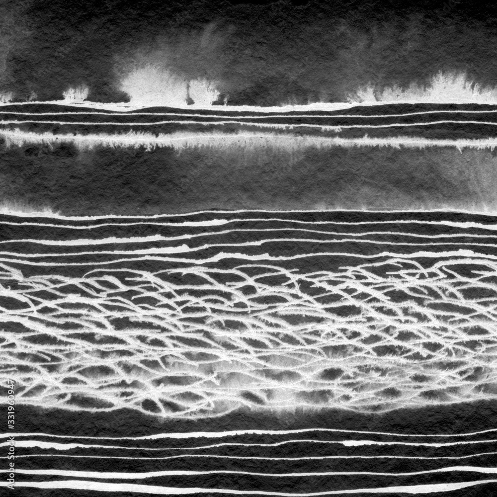 Abstract landscape ink hand drawn illustration. Black and white ink ...