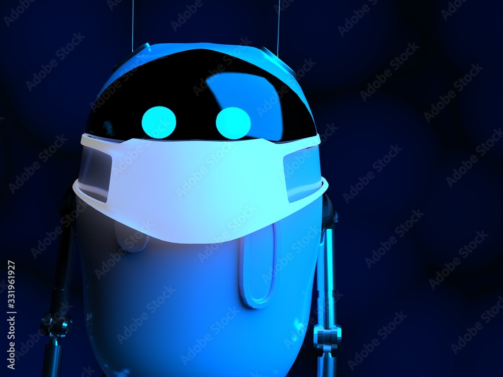 Robot with gauze mask medical,coronavirus,nano robot with bacterium,3d ...