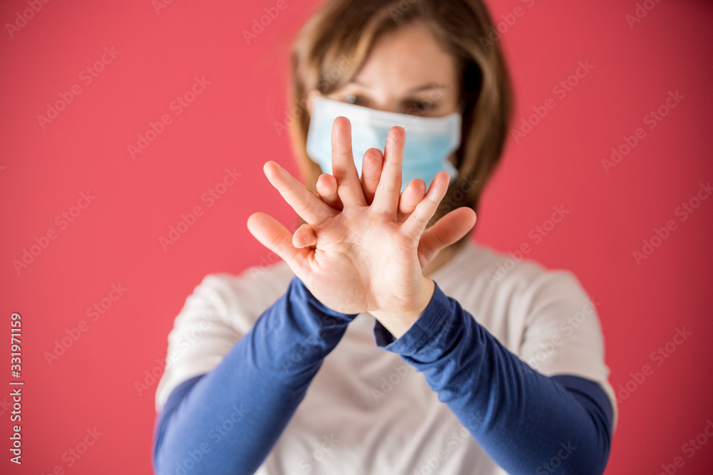 nurse with surgical mask shows how to properly wash your hands with gel ...