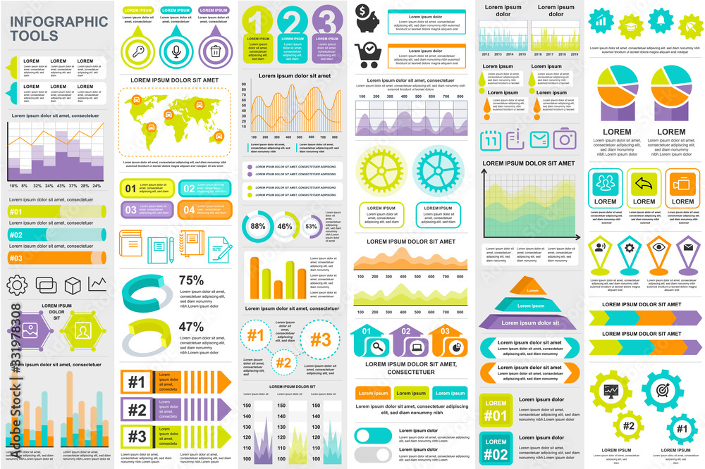 Business infographic elements set. Data visualization bundle for ...