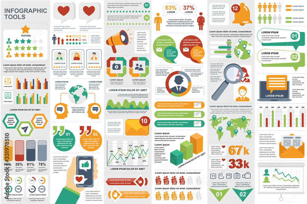Social media network infographic elements set. Social marketing and ...