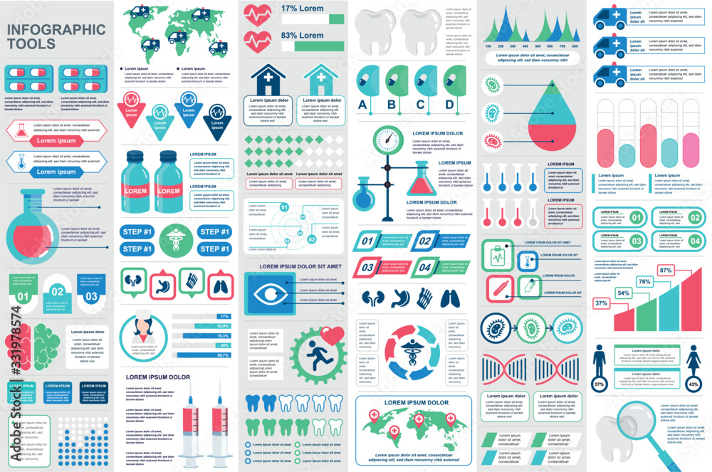 Vetor de Medical infographic elements set. Healthcare, emergency and ...
