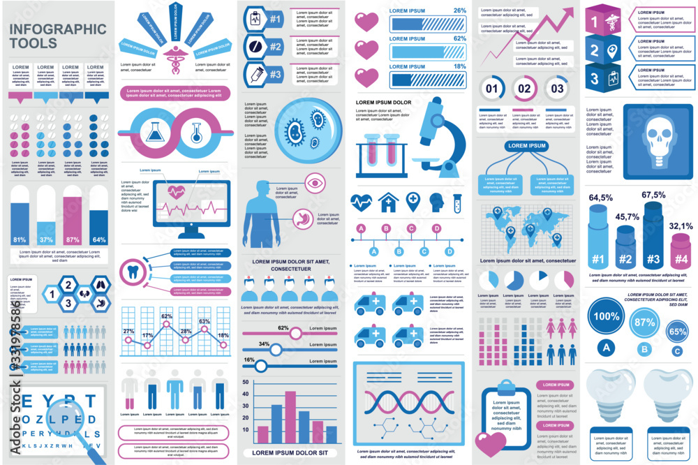 Vetor de Medical infographic elements set. Healthcare and emergency ...