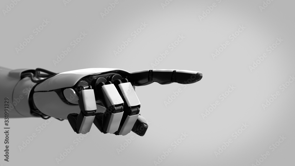Robot hand pointing on white background. 3D rendering. Stock ...